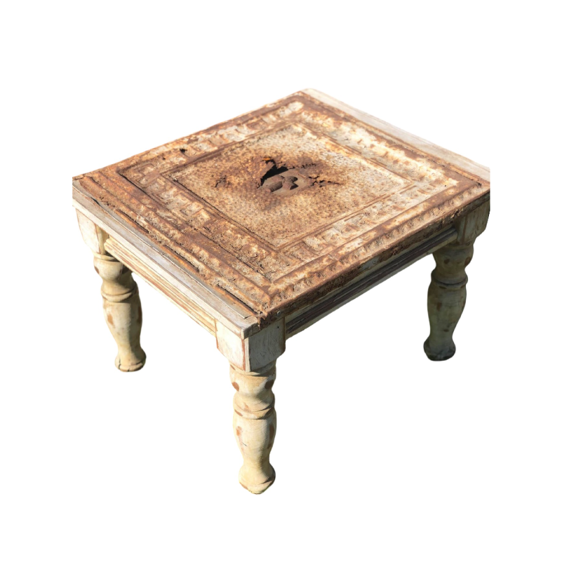 White Rustic Antique Side Table - Cat Haus Collective